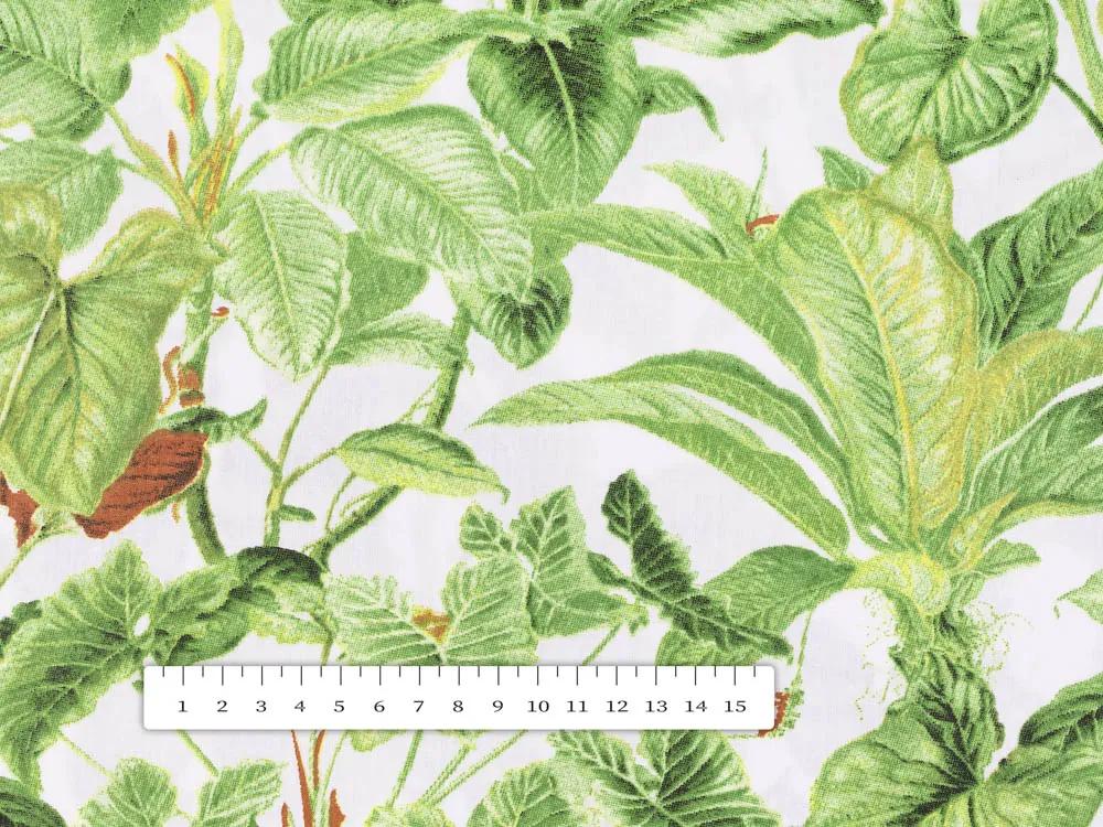 Biante Bavlněný běhoun na stůl Sandra SA-297 Zelené pokojové rostliny na bílém 35x180 cm