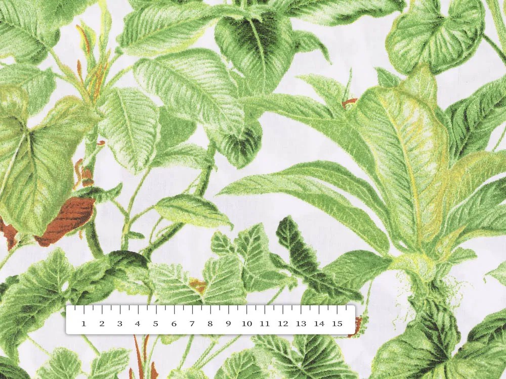 Biante Bavlněný obdélníkový ubrus Sandra SA-297 Zelené pokojové rostliny na bílém 140x160 cm