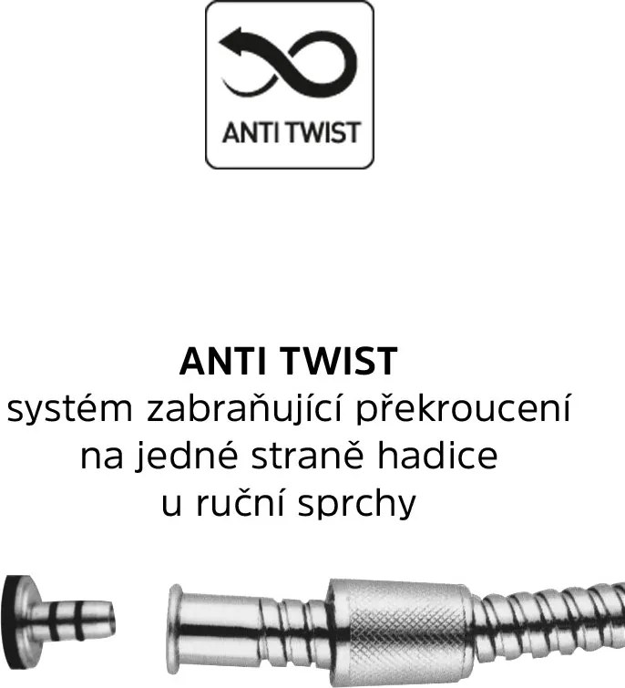 Mereo Mereo, Sprchová hadice černá, matná 150 cm, systém zabraňující překroucení, CB111B
