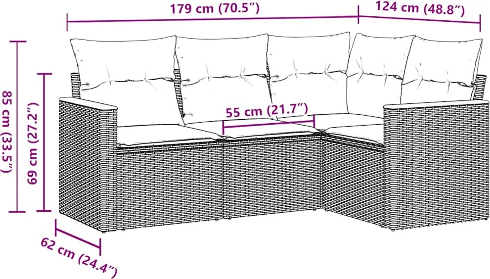 4dílná zahradní sedací souprava s poduškami černá polyratan 3258332