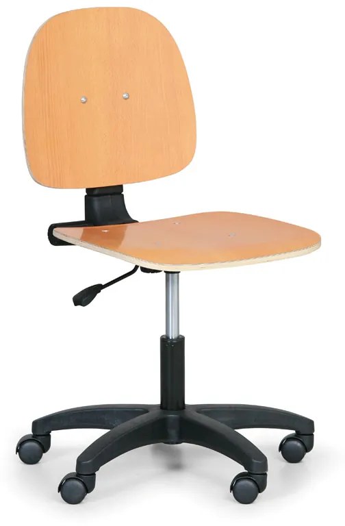 B2B Partner Dílenská pracovní dřevěná židle, permanentní kontakt, kolečka