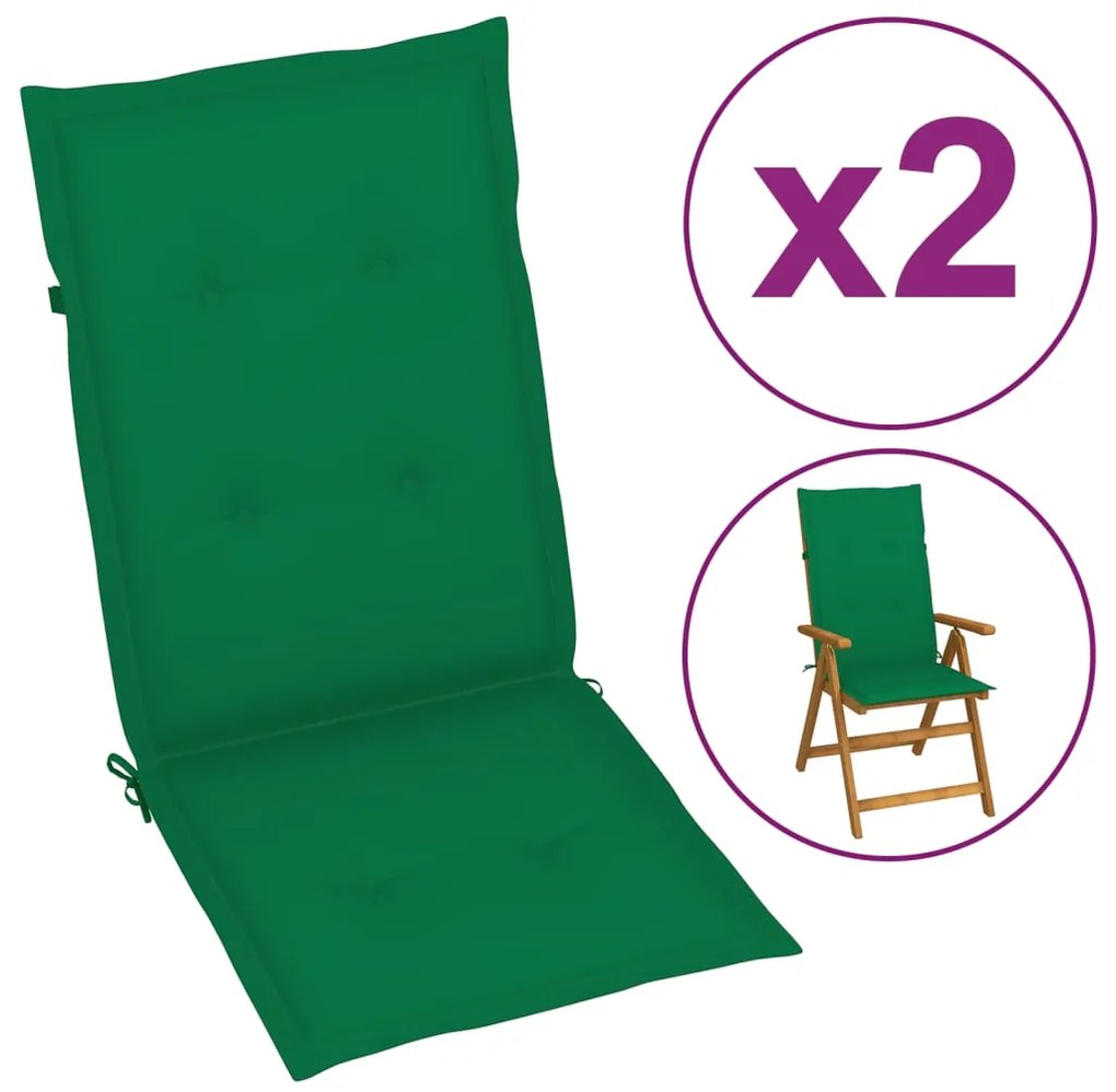 43185 vidaXL Polstry na zahradní židle 2 ks, zelené, 120x50x3 cm