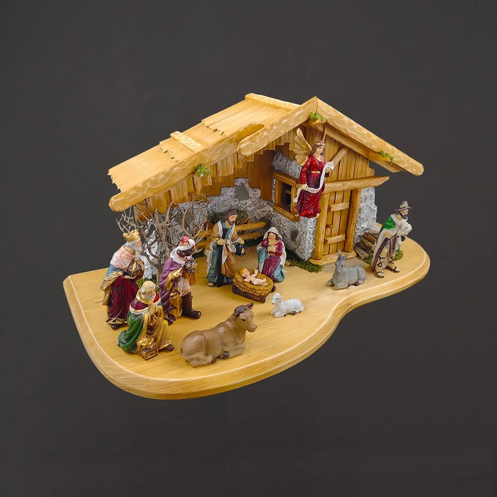 AMADEA Dřevěný osvětlený betlém BEZ FIGUREK 60 cm