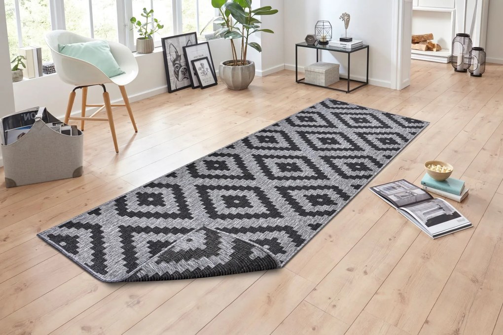 NORTHRUGS - Hanse Home koberce Kusový koberec Twin-Wendeteppiche 105466 Night Silver – na ven i na doma - 80x250 cm