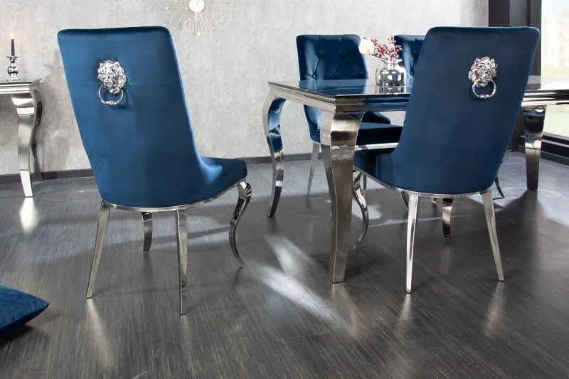 Designová židle Rococo Lví hlava modrá / chróm