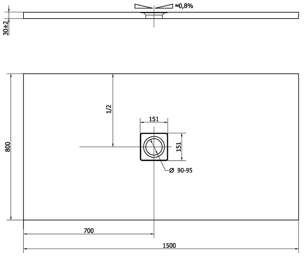 Polysan, FLEXIA sprchová vanička z litého mramoru s možností úpravy rozměru 150x80x3cm, 72901