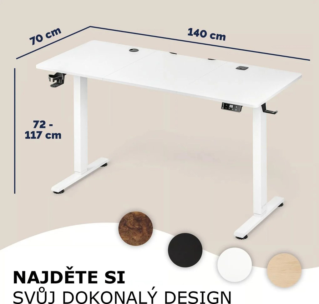 Výškově nastavitelný kancelářský stůl FLEXI, 140x70x72–117cm, bílá Casaria
