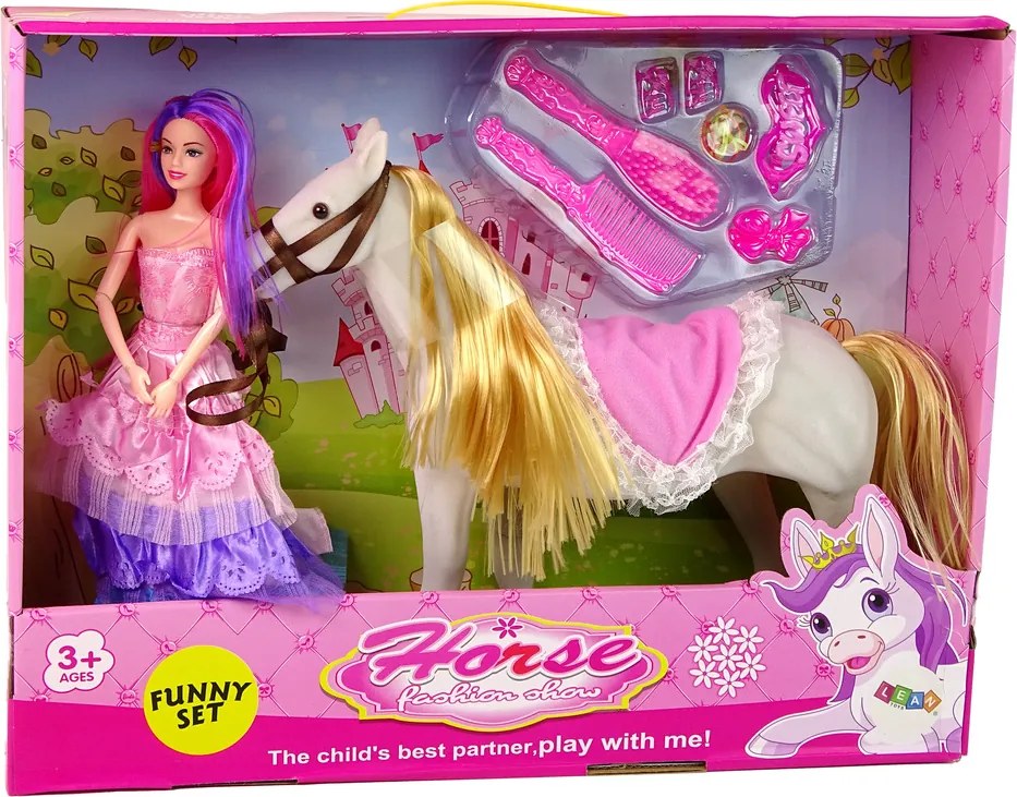 LEAN Toys Panenka princezna s bílým koníkem – figurky a doplňky