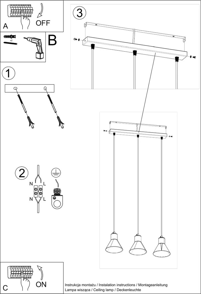Sollux Lighting Závěsné svítidlo TALEJA 3 černé E27