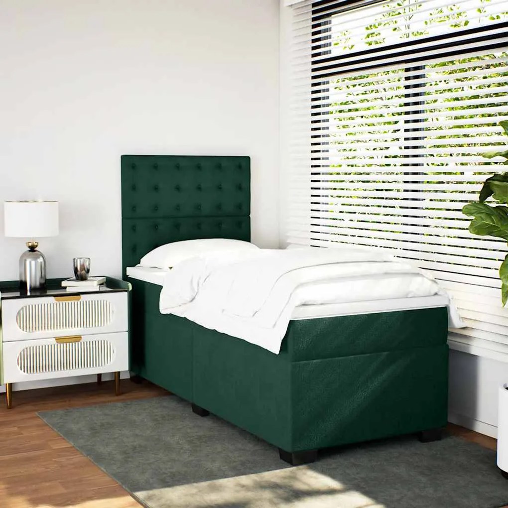 Box spring postel s matrací tmavě zelená 100x200 cm samet 3293149