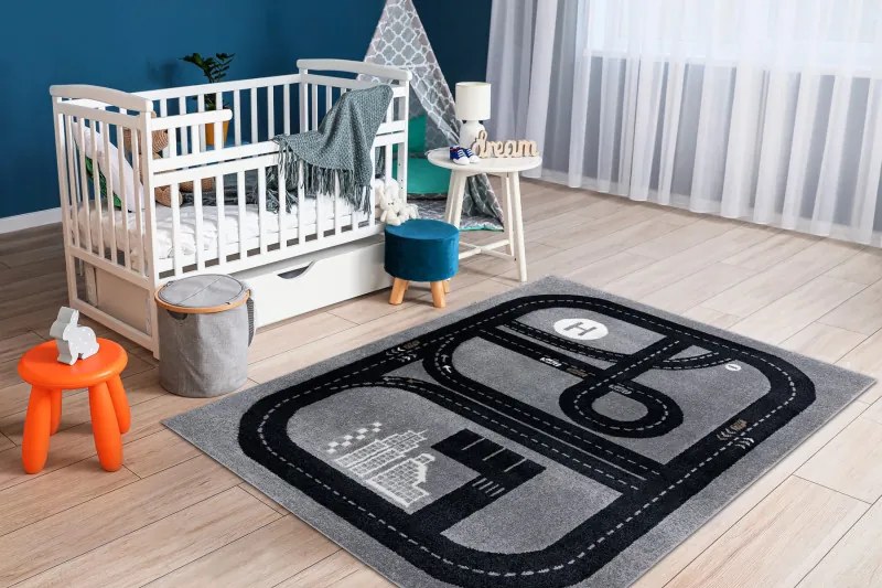 Dywany Łuszczów, Dětský kusový koberec Fun Track grey, 200x290, šedá, dětský pokoj