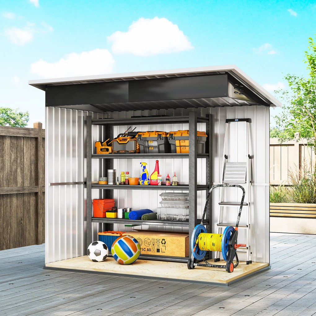 Zahradní Kůlna Outsunny 2,55m², Kůlna s Pultovou Střechou, 221 x 133 x 190/173 cm, Nářaďová Kůlna s Zamykatelnými Dveřmi, Okno, Garáž na Kolo, Ocelov…