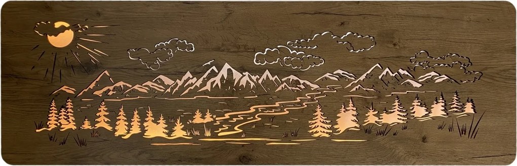 Li-Go "Hory, les" světelný obraz s baterií a pohybovým čidlem 120x40cm provedení povrchu: bříza