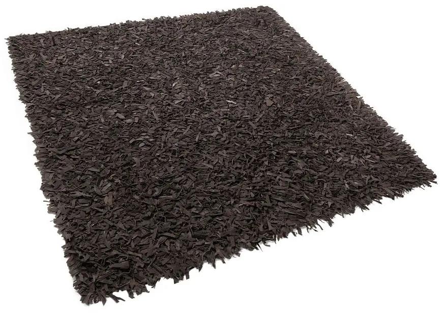 Hnědý shaggy kožený koberec 200x200 cm - MUT