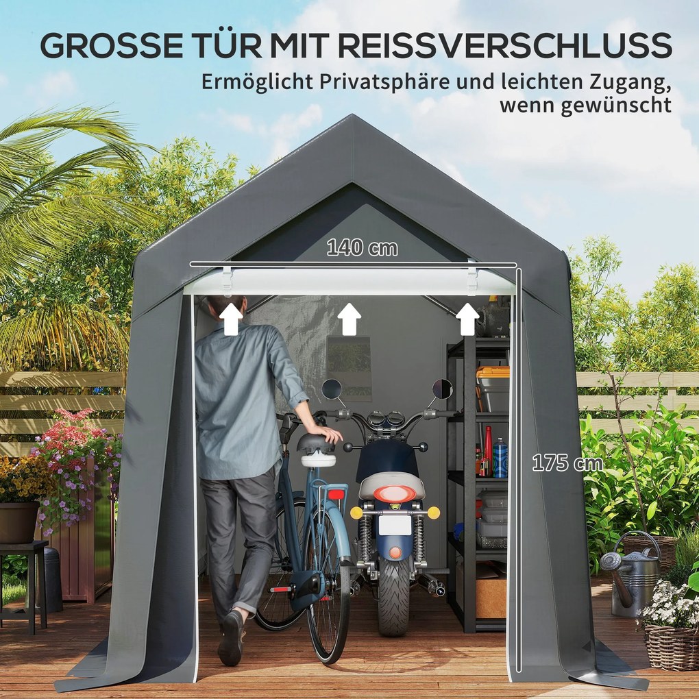 Outsunny garážový stan, 2,1 x 3,6 x 2,35 m, skladovací stan s UV ochranou, dveře na zip, voděodolná fólie, garáž na motorku, zahradní nářadí, tmavě š…