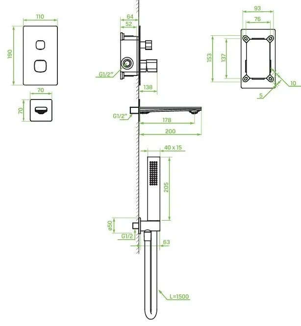 Laveo Tores, vanová souprava pod omítku, grafitová, LAV-BVT_911P