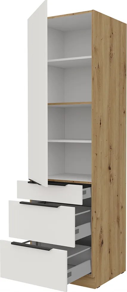 ARIA az | vysoká skříňka 60 DKS-210 3S1F potravinová | UNI DVÍŘKA | 60 cm | PREMIUM BOX | artisan/bílá