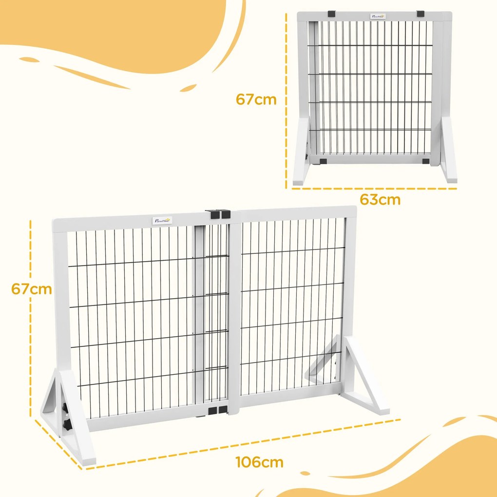 PawHut Bezpečnostní zábrana pro psy, 2-panely, nastavitelná šířka 63-106L x 44W x 67H cm, pro schody, dveře, chodby, vyrobená z borovicového dřeva a o