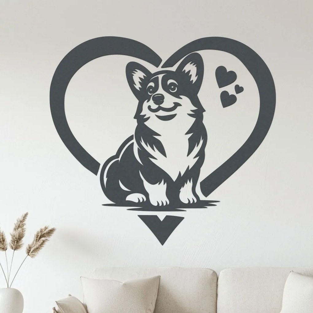 dřevo života Dřevěná dekorace Corgi láska Rozměry (cm): 40x37, Zvolte barvu dekoru: Antracitová