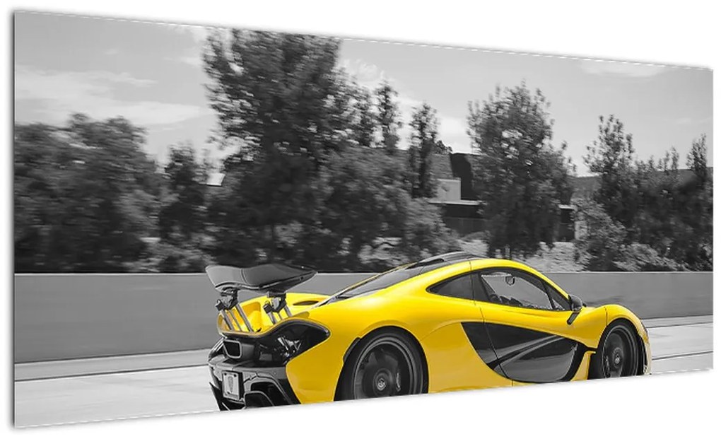 Žluté sportovní auto - obraz (100x40cm)