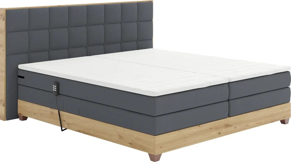 Elektrická polohovací postel, boxspring, tmavě šedá/dub artisan, 180x200, TIANA