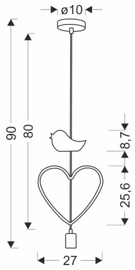 Dětský lustr na lanku HEART 1xE27/20W/230V růžová/bílá