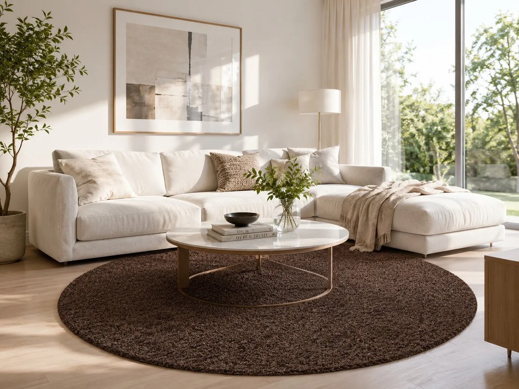 Ayyildiz, Kusový koberec Life Shaggy 1500 brown kruh, 80x80 (průměr) kruh, hnědá, ložnice