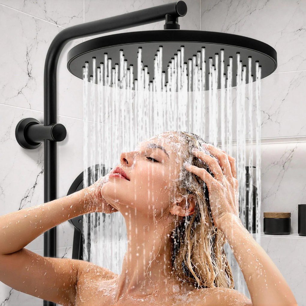 Erga Dubaj, sprchový set s termostatickou baterií a hlavovou sprchou 30 cm, černá matná, ERG-YKA-BP.DUBAJ-THERM-30-BLK