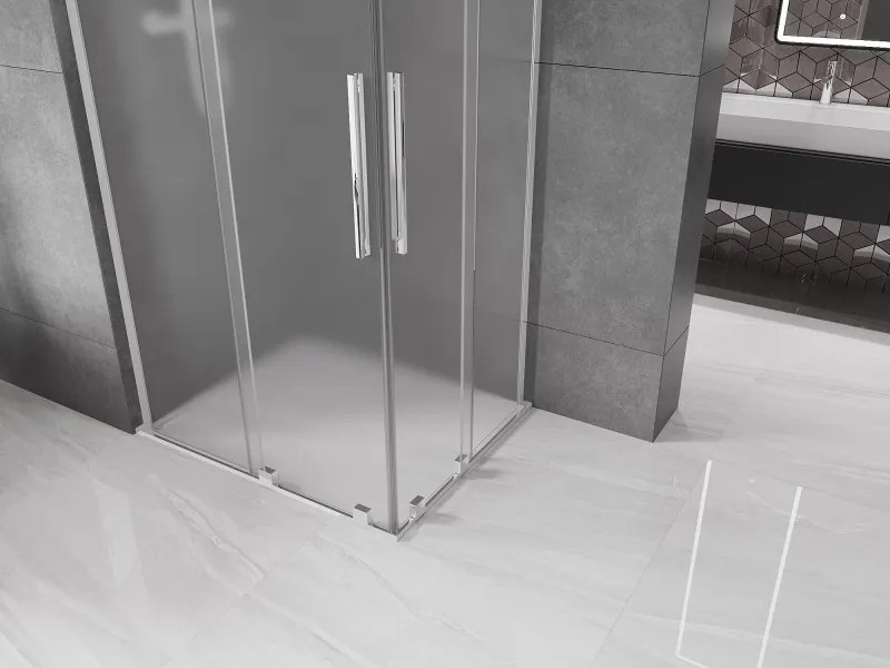 Mexen Velar L Duo, sprchový kout s posuvnými dveřmi 90 x 80 cm, 8mm sklo námraza, chromová, 871-090-080-02-33-01