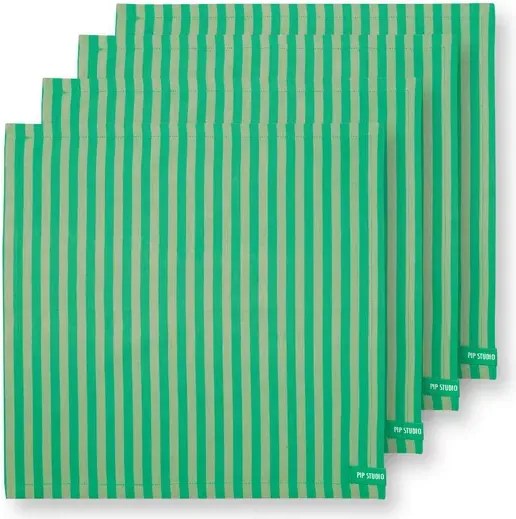 Pip Studio Stripes Green set 4ks látkových ubrousků 40x40cm, zelený (Látkové ubrousky)
