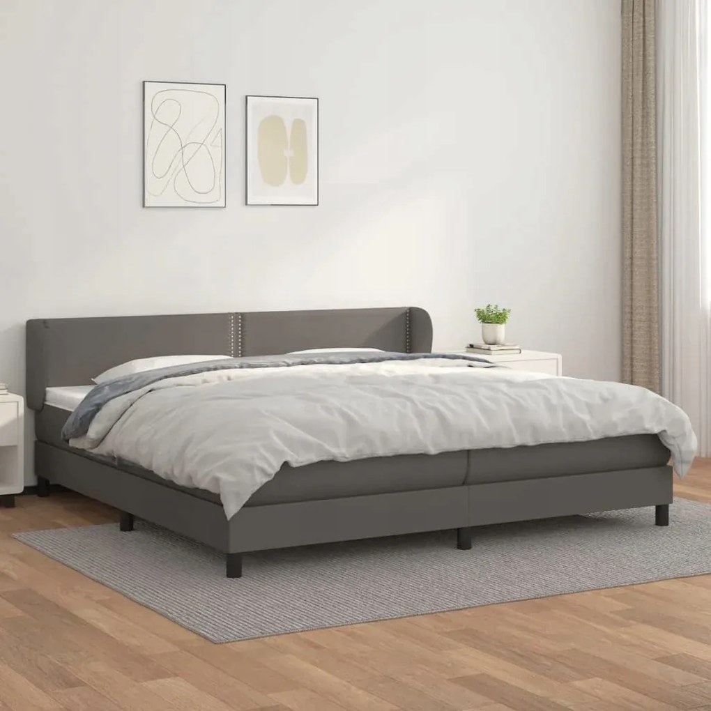 Box Spring Postel S Matrací Šedá Umělá Kůže Šedá Hladké s hřebíky 200 x 2