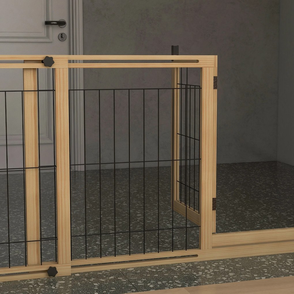 PawHut Dřevěná bariéra pro psy 112-159x70 cm Rozšiřitelná zvířecí brána s trojúhelníkovými podpůrnými nohami pro dveře, chodby a schodiště - přírodní…