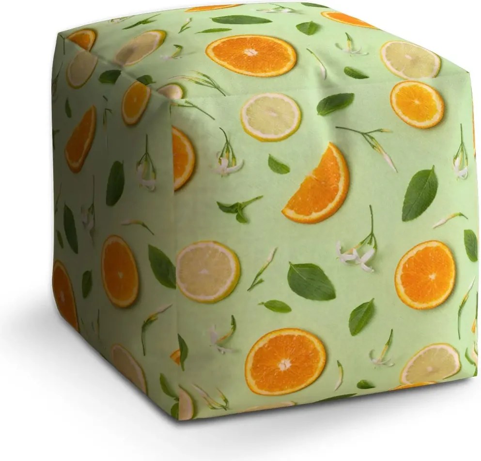 Sablio Taburet Cube Citrus a květ - 60x60x60 cm