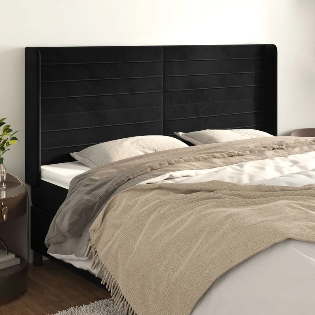 Čelo postele typu ušák černé 163x16x118/128 cm samet 3119776