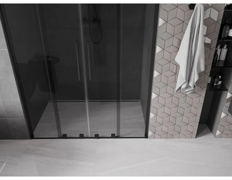 Mexen Velar L Duo, posuvné sprchové dveře do otvoru 160 cm, 8mm šedé sklo, černá matná, 871-160-003-42-70