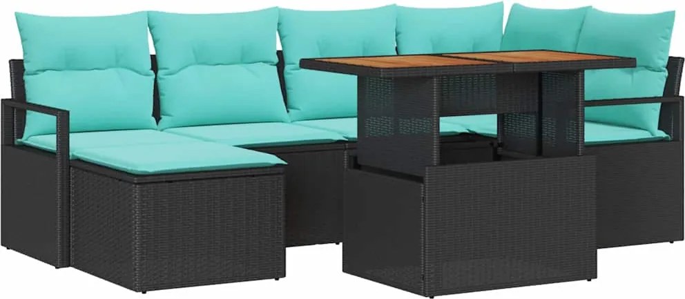 Sada zahradních pohovek 7 ks Černá a tyrkysová polyratan 3349738