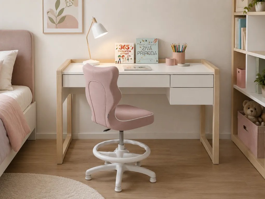 Benlemi Stůl STOLLY se 3 šuplíky a pastelkovníkem do dětského pokoje + ergonomická židle STARORŮŽOVÁ Zvolte rozměr židle: dítě 133 - 159 cm (výška stolu 71 - 82 cm)