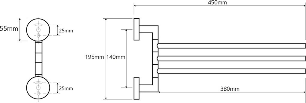 Sapho, X-ROUND trojitý držák na ručníky otočný 450mm, chrom, XR407