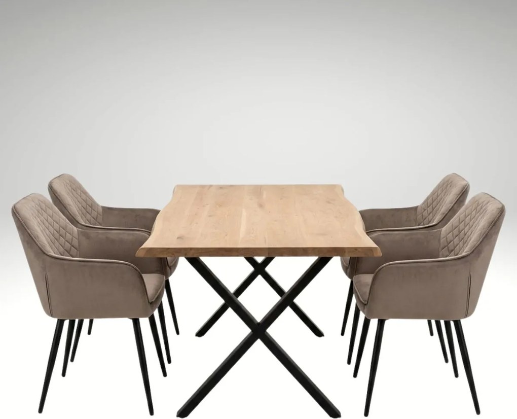 Vikio Jídelní set pro 4 osoby 160x90 cm soft dub noha X béžová židle s područkami VJS226-4CA