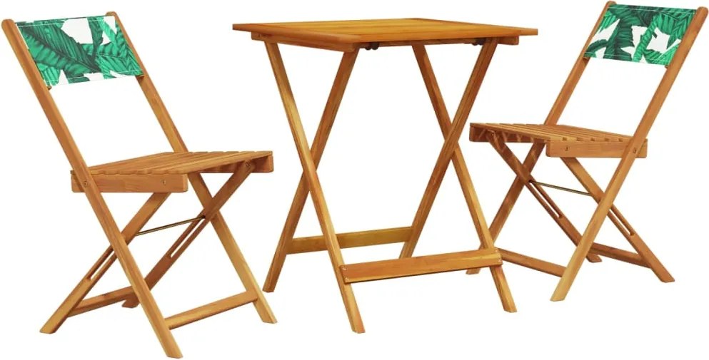 3dílný bistro set vzor listů textil a masivní dřevo 3281764