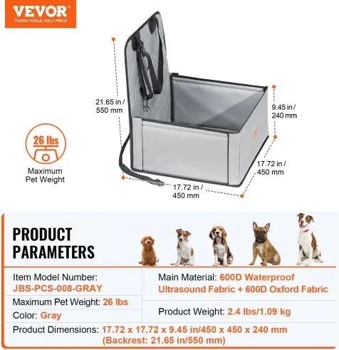 Autosedačka Dog Booster Autosedačka pro malé psy do 11,8 kg šedá