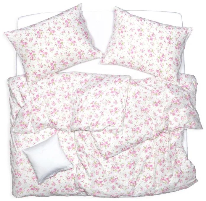 SCANquilt povlečení KLASIK růžičky bílorůžová 140 x 200/70 x 90 cm