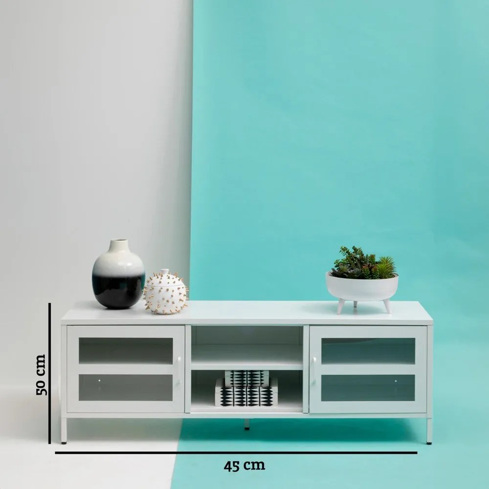 Bílý ocelový TV stolek 150x50x45 cm Acier – Premier Housewares