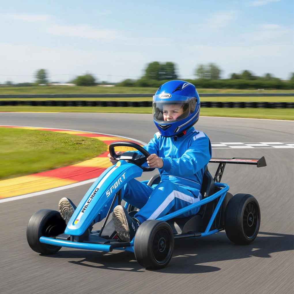 AIYAPLAY 24V elektrické Go-Kart k jízdě a driftování, nylonové pneumatiky, bezpečnostní pás, klakson, hudba pro děti 8-12 let, modré