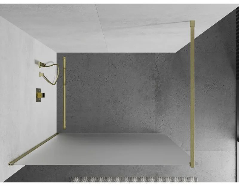 Mexen Kioto, sprchová zástěna Walk-In 90 x 200 cm, 8mm sklo námraza, zlatý matný profil, 800-090-101-55-30