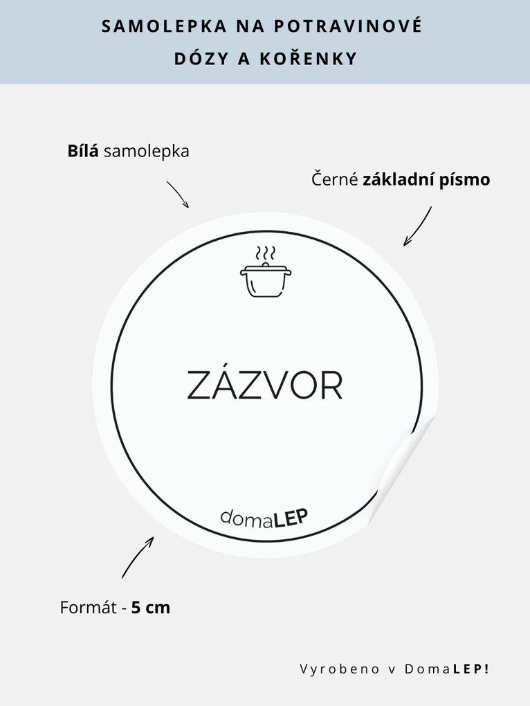 Samolepka na kořenky ZÁZVOR bílá 5 cm základní písmo