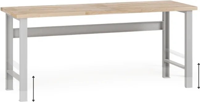 Výškově nastavitelný dílenský stůl G7, buková spárovka, 2000 x 685 x 840-1040 mm