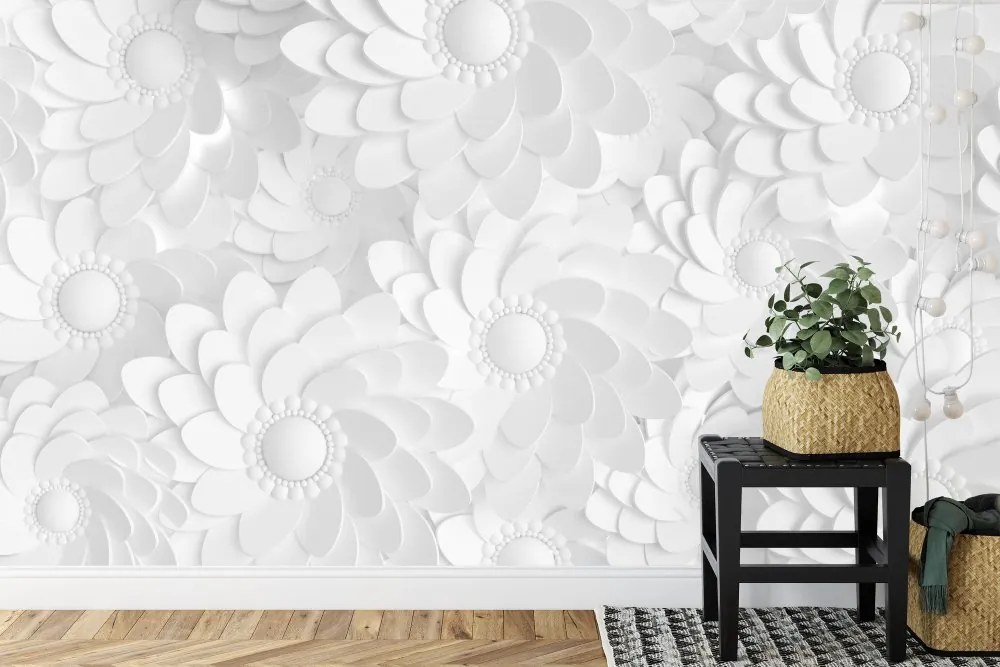 Fototapeta Beautiful, Elegant Paper Flower In The Style Of Hand-Made On A White Wall. 3D , 3D Rendering. Hladký vinyl 254x184