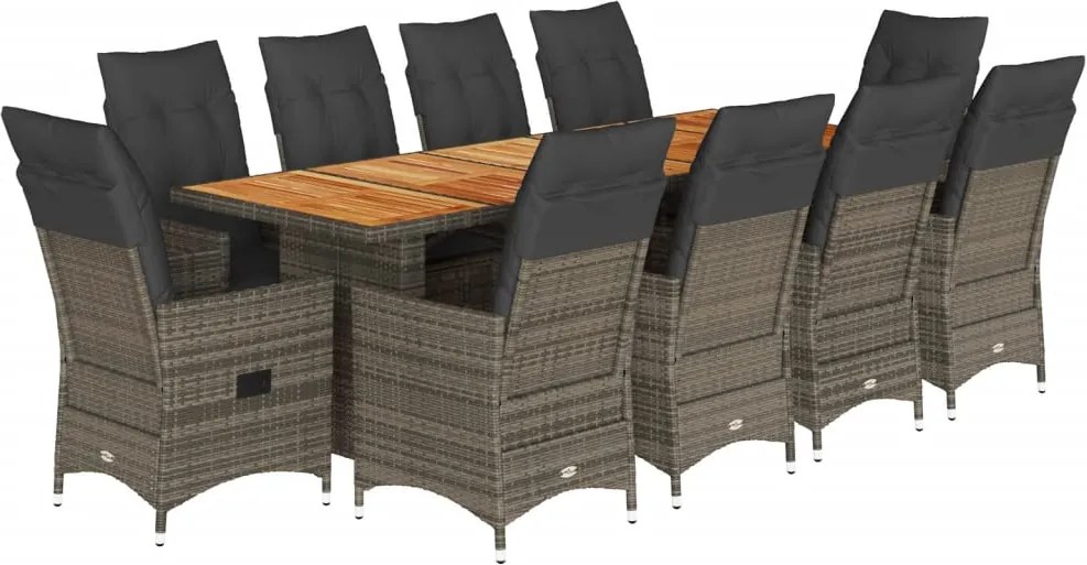 11dílný zahradní bistro set s poduškami šedý polyratan 3277238