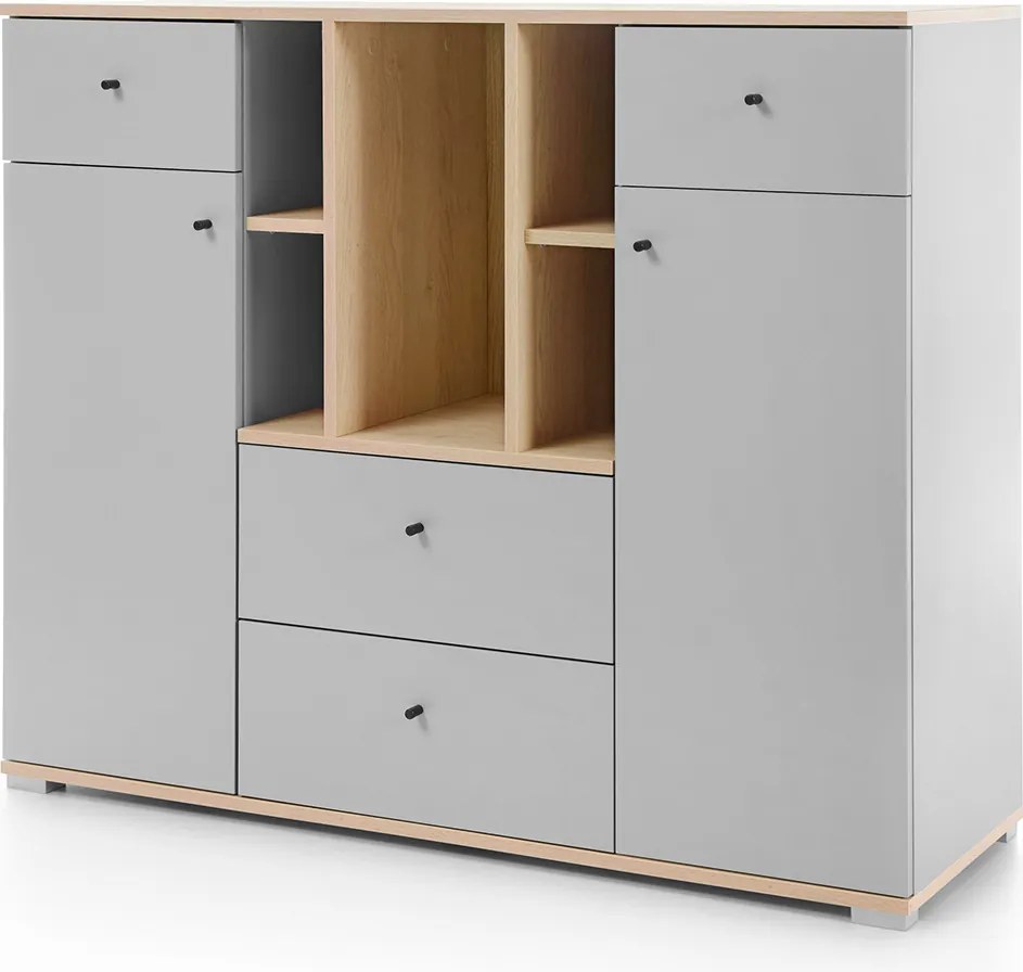 Komoda ORO OR4 | 120 cm | se zásuvkami a policemi | šedá/dub piškotový